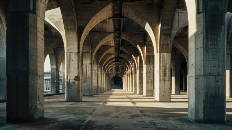 A Train Passes Under a Bridge with Columns, a Common Scene in Many ...
