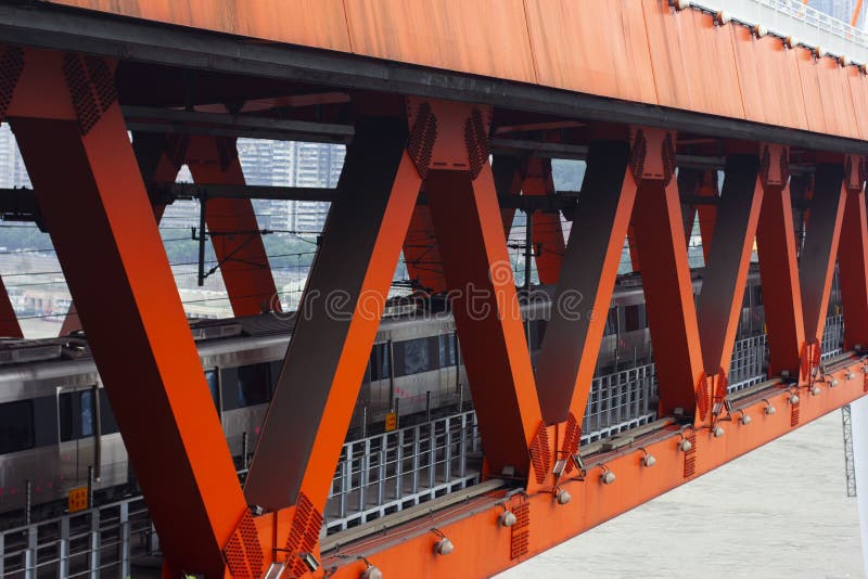 The Train is Passing through the Bridge Stock Image - Image of ...