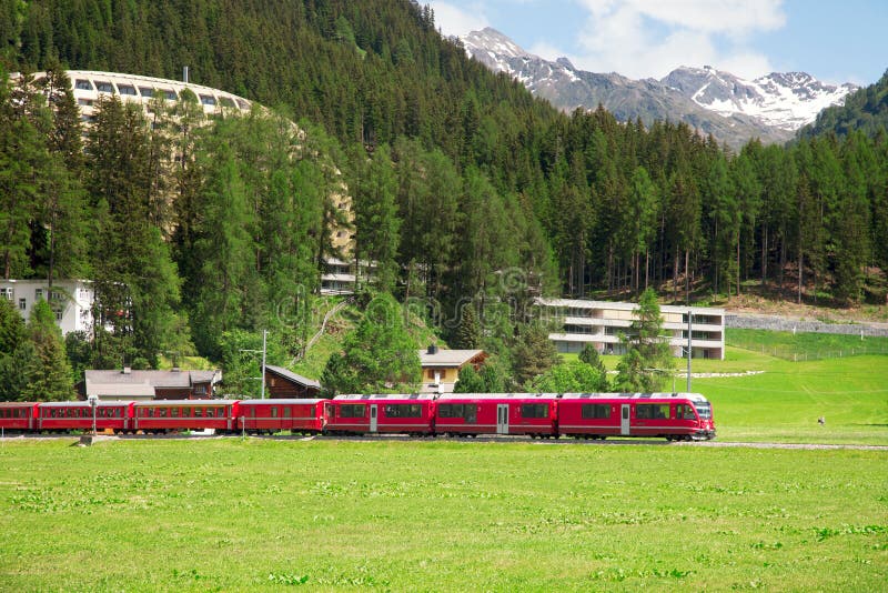 Train Passing through Davos, Switzerland. Stock Photo - Image of resort ...