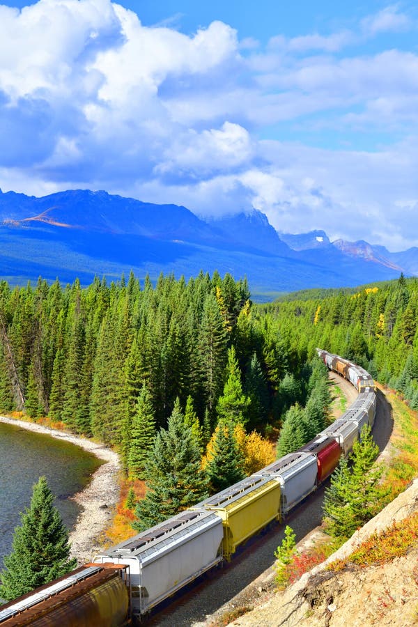 Train Passing Famous Morant`s Curve in Banff ,Canada Stock Photo ... Train Passing Famous Morant`s Curve in Banff ,Canada Stock Photo ...
