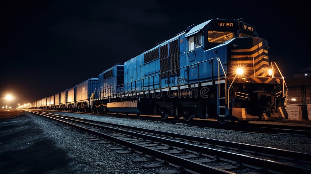 Train Passing by in Front of the Railroad Tracks at Night. Generative ...