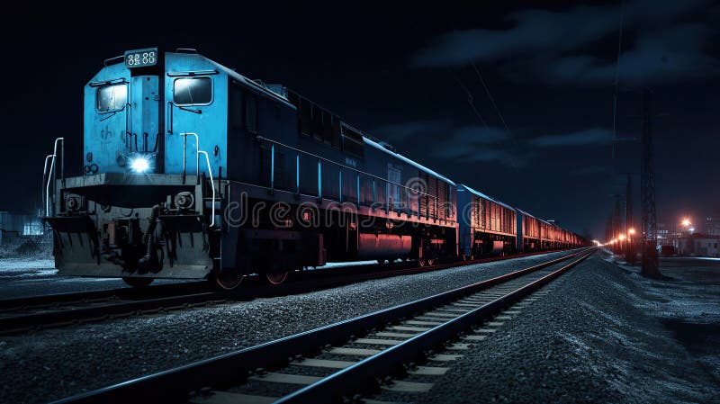 Train Passing by in Front of the Railroad Tracks at Night. Generative ...