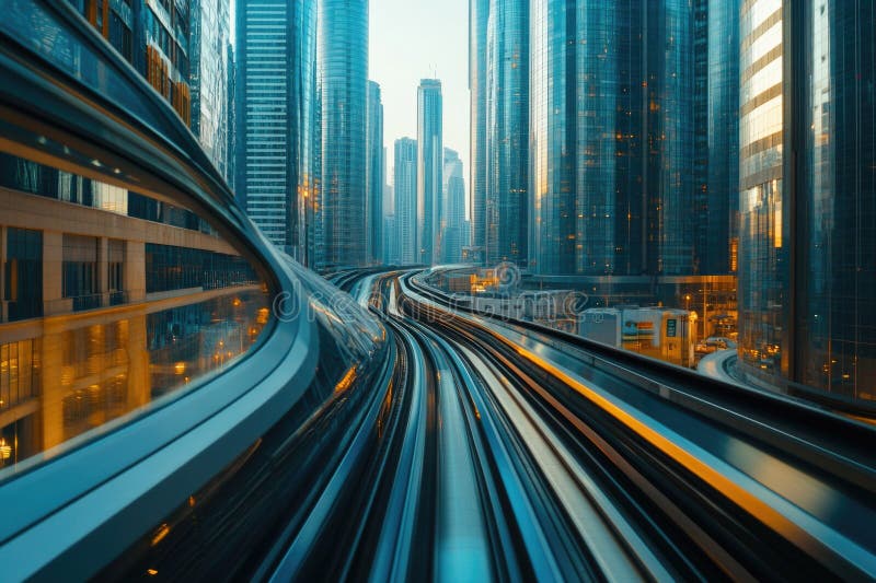 Train Passing by High-rise Buildings in Urban Setting Stock Image ...