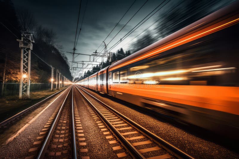 Train Passing a High Speed by with Long Exposure Trails of Light ...