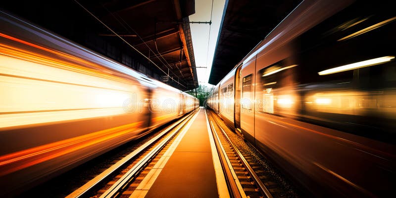 Train Passing by with Long Exposure Trails of Light and Dynamic ...