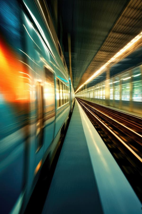 Train Passing by with Long Exposure Trails of Light and Dynamic ...