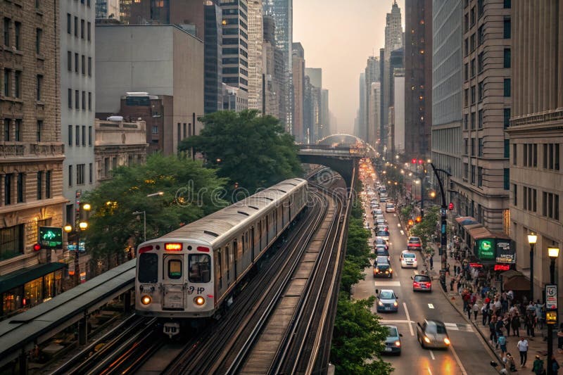 Train Passing through Urban Areas a Train. Generated Using AI. Stock ...