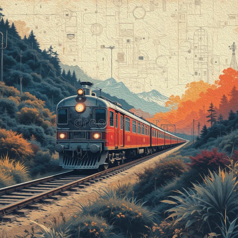 Train. Pattern with Oil Paint for Printing on Wall Decorations, Covers ...