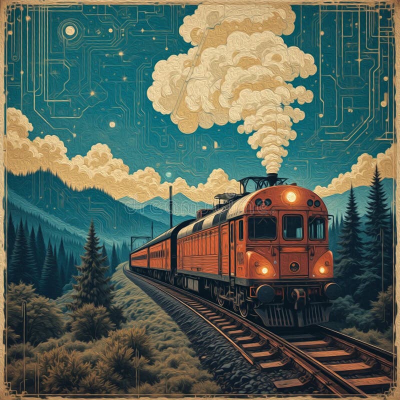 Train. Pattern with Oil Paint for Printing on Wall Decorations, Covers ...