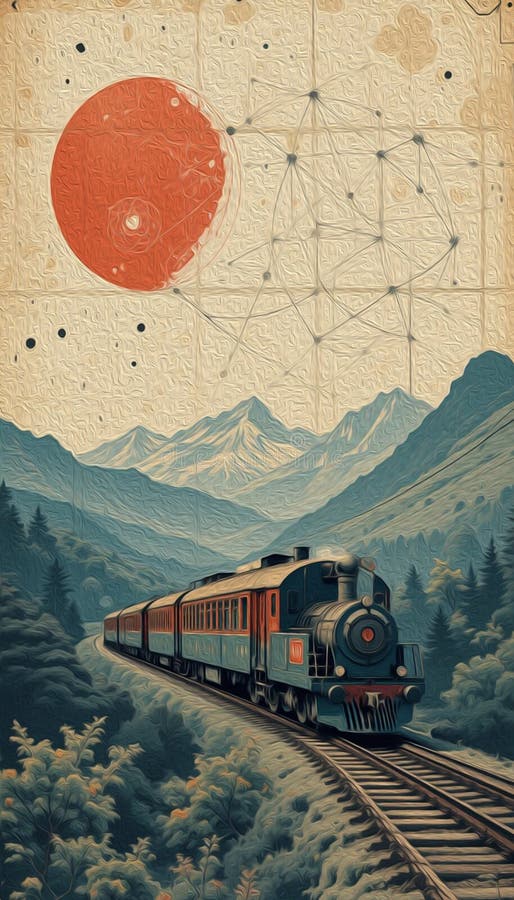 Train. Pattern with Oil Paint for Printing on Wall Decorations, Covers ...