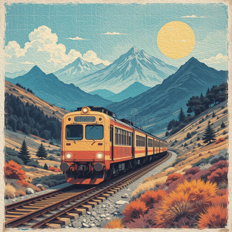 Train. Pattern with Oil Paint for Printing on Wall Decorations, Covers ...