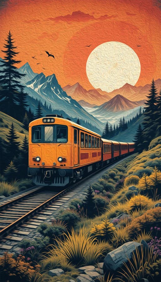 Train. Pattern with Oil Paint for Printing on Wall Decorations, Covers ...