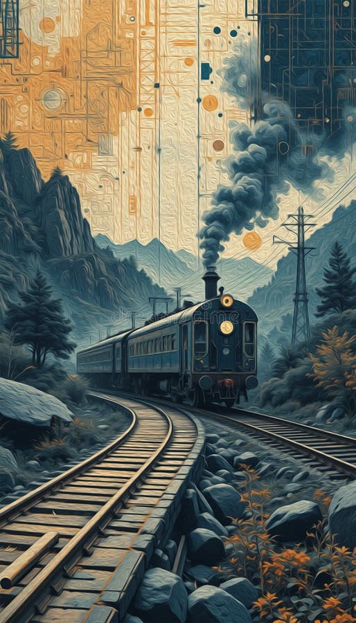 Train. Pattern with Oil Paint for Printing on Wall Decorations, Covers ...