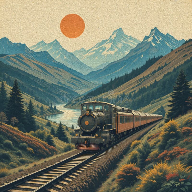 Train. Pattern with Oil Paint for Printing on Wall Decorations, Covers ...