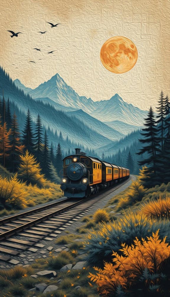 Train. Pattern with Oil Paint for Printing on Wall Decorations, Covers ...