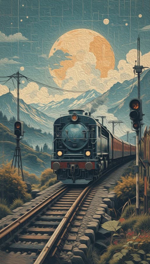 Train. Pattern with Oil Paint for Printing on Wall Decorations, Covers ...