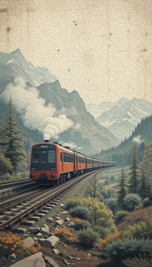Train. Pattern with Oil Paint for Printing on Wall Decorations, Covers ...