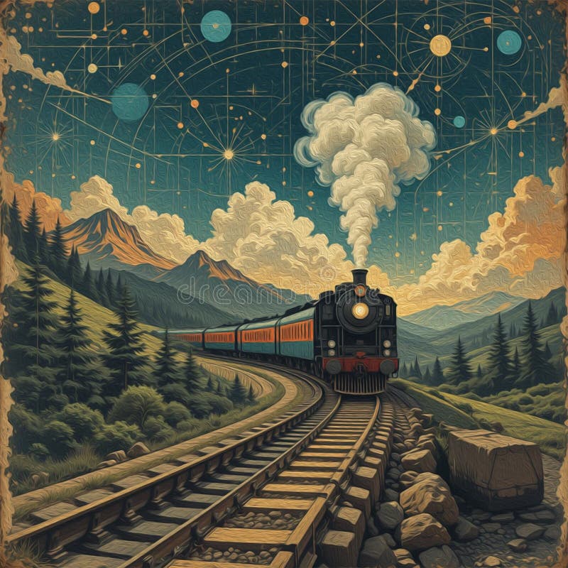 Train. Pattern with Oil Paint for Printing on Wall Decorations, Covers ...