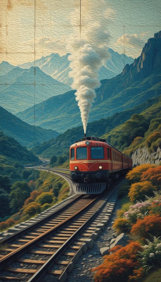 Train. Pattern with Oil Paint for Printing on Wall Decorations, Covers ...