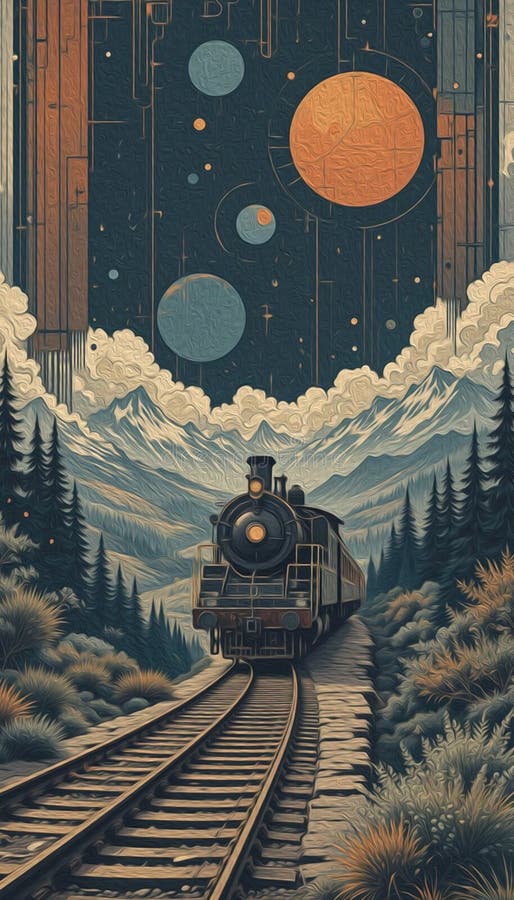 Train. Pattern with Oil Paint for Printing on Wall Decorations, Covers ...