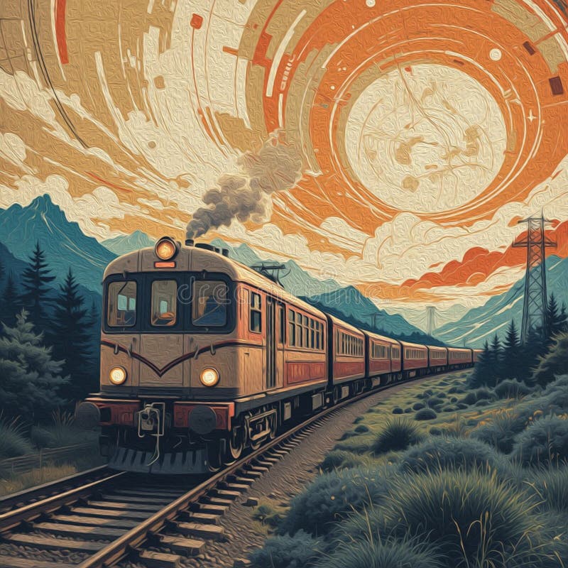 Train. Pattern with Oil Paint for Printing on Wall Decorations, Covers ...