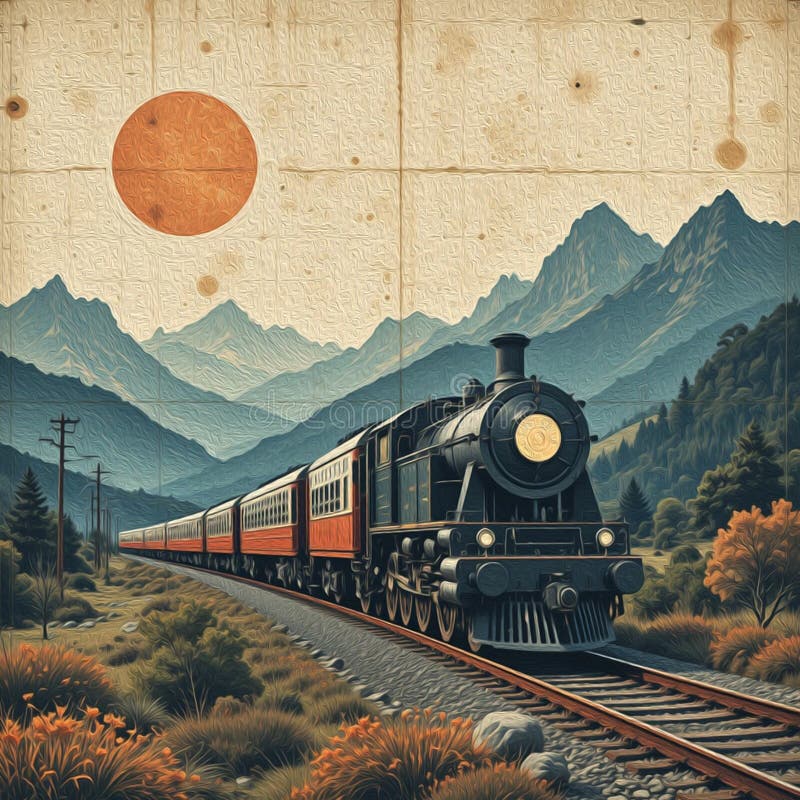 Train. Pattern with Oil Paint for Printing on Wall Decorations, Covers ...