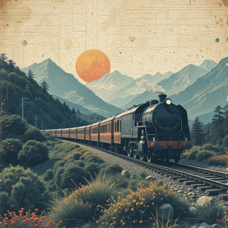 Train. Pattern with Oil Paint for Printing on Wall Decorations, Covers ...