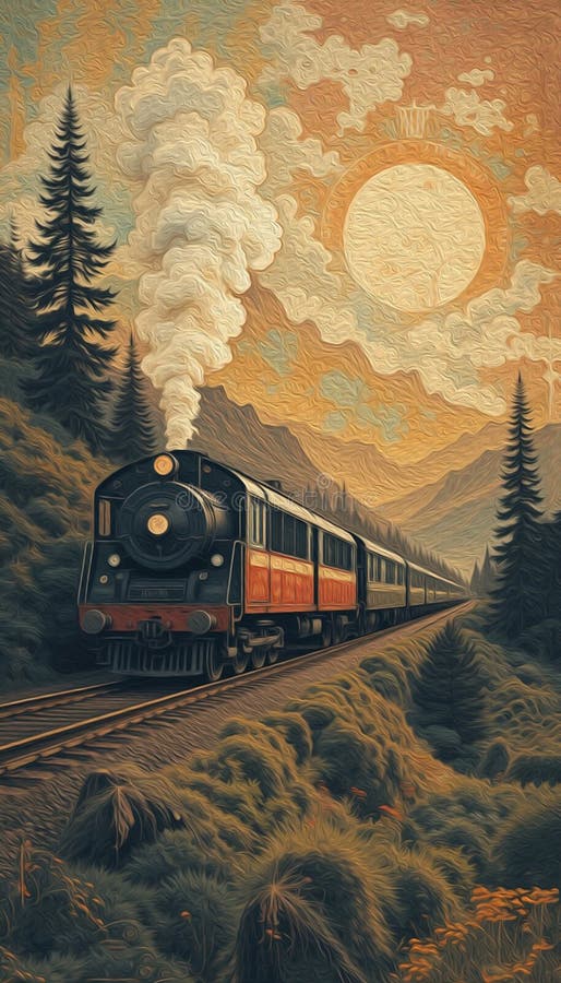 Train. Pattern with Oil Paint for Printing on Wall Decorations, Covers ...