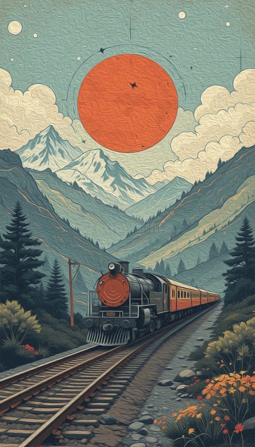 Train. Pattern with Oil Paint for Printing on Wall Decorations, Covers ...
