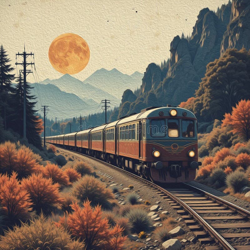 Train. Pattern with Oil Paint for Printing on Wall Decorations, Covers ...