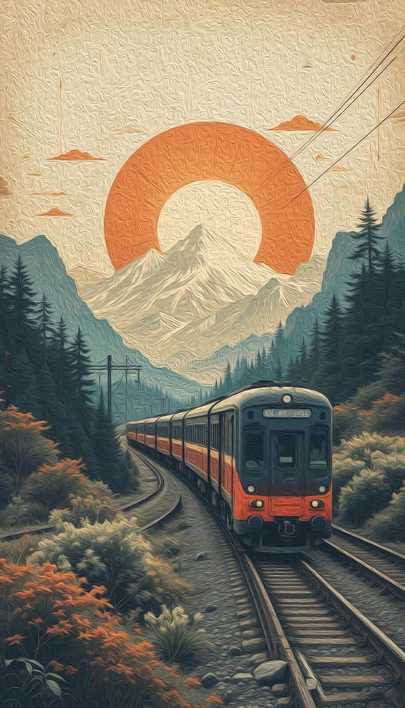 Train. Pattern with Oil Paint for Printing on Wall Decorations, Covers ...