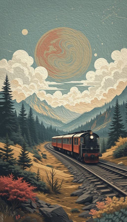 Train. Pattern with Oil Paint for Printing on Wall Decorations, Covers ...