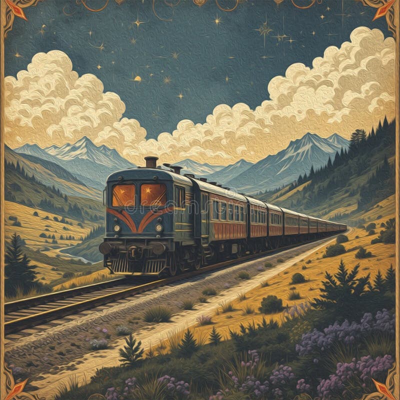 Train. Pattern with Oil Paint for Printing on Wall Decorations, Covers ...