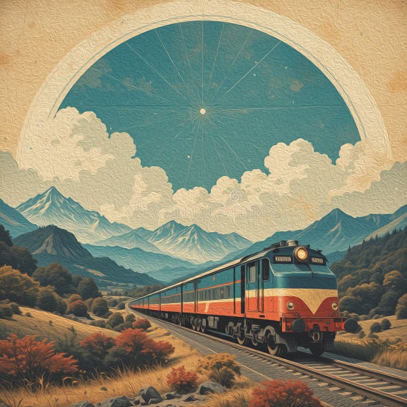 Train. Pattern with Oil Paint for Printing on Wall Decorations, Covers ...