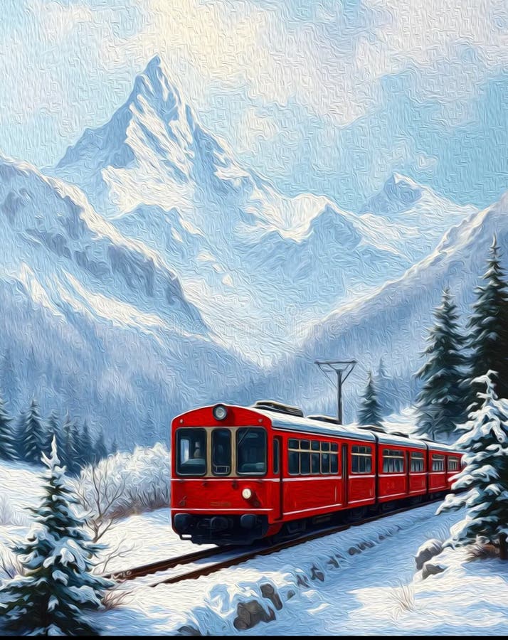 Red Train. Pattern with Oil Paint for Printing on Wall Decorations ...