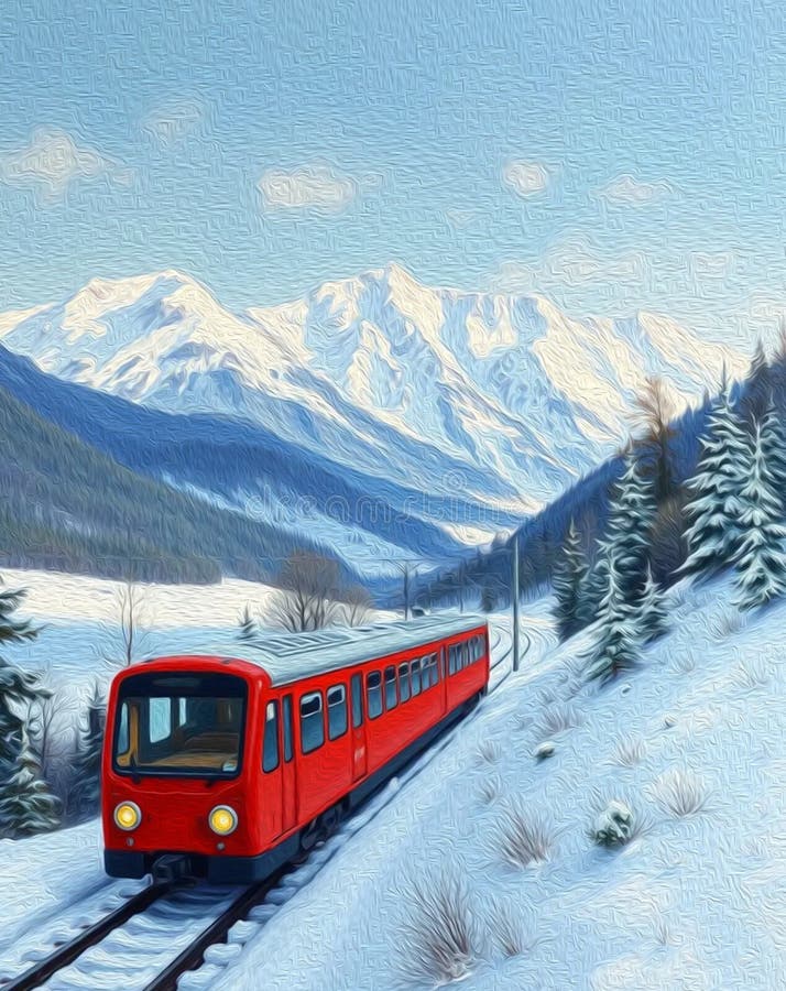 Red Train. Pattern with Oil Paint for Printing on Wall Decorations ...