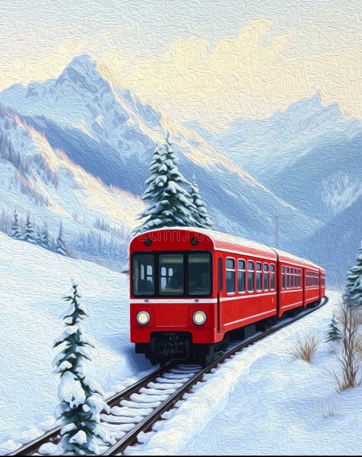 Red Train. Pattern with Oil Paint for Printing on Wall Decorations ...