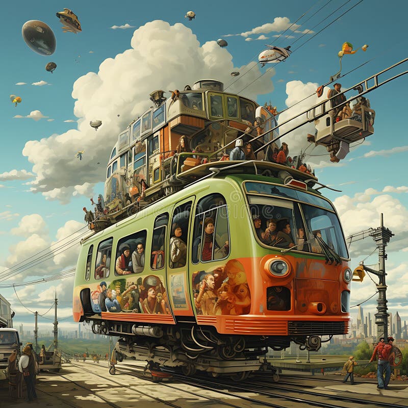 A Train with People on Top of it Stock Illustration - Illustration of ...