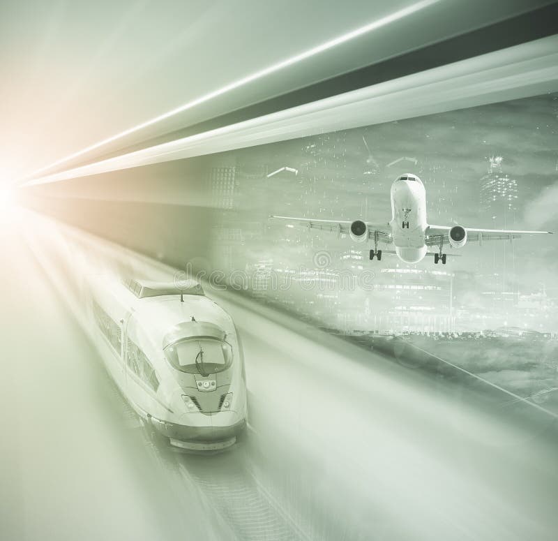 Speed of Train and Plane Traveling Stock Photo - Image of speed ...
