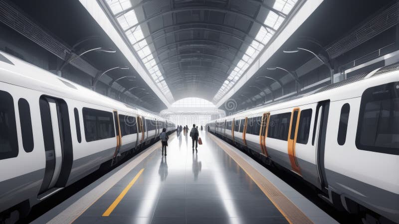 A Train Platform with Commuters Waiting for a Train Stock Illustration ...