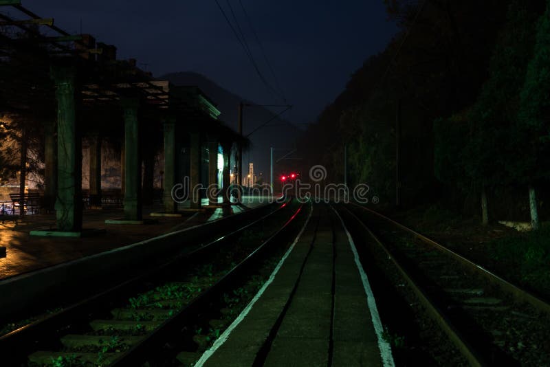 Train platform by night stock photo. Image of train, rail - 48324656