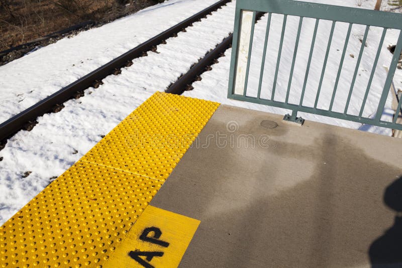 Train Platform with Snow Track Stock Photo - Image of scene, white ...