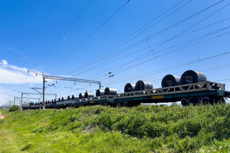 Train Platforms Loaded with Sheet Metal in Large Rolls Stock Photo ...