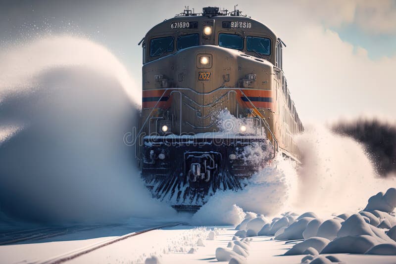 Train Plowing through Deep Snow. Generative AI Stock Illustration ...