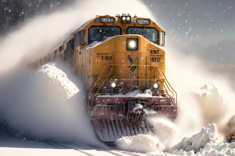 Train Plowing through Deep Snow. Generative AI Stock Illustration ...