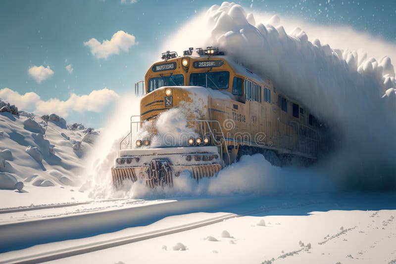 Train Plowing through Deep Snow. Generative AI Stock Illustration ...