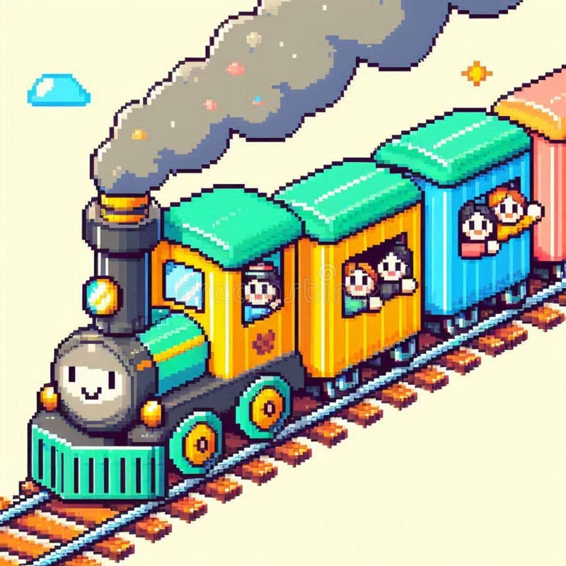 Train portrait, pixel art stock illustration. Illustration of line ...