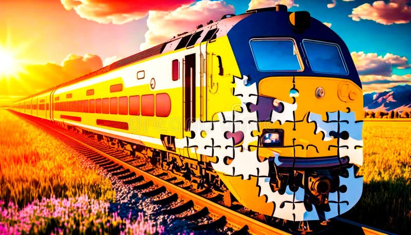 Train with Puzzle Pieces on it in the Sun. Generative AI Stock ...