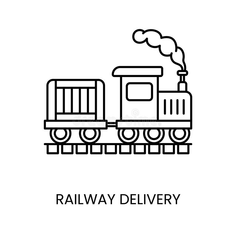 Train Rail Delivery Large Cargo, Vector Line Icon with Editable Stroke ...