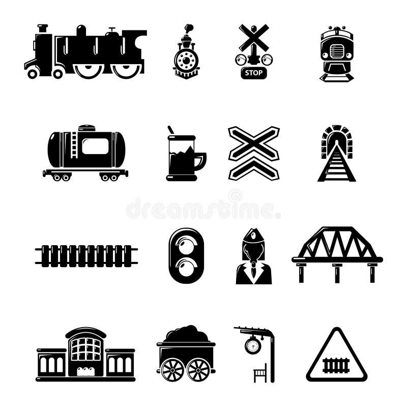 Train Railroad Icons Set, Simple Style Stock Vector - Illustration of ...